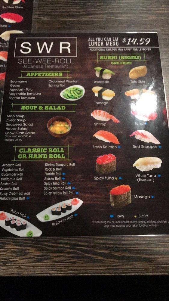 Carta de See-Wee-Roll Japanese Restaurant, Mobile
