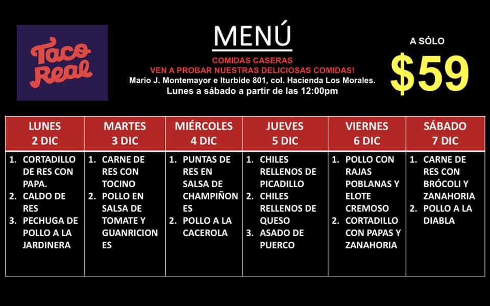 Carta de Taco Real Restaurant, San Nicolás de los Garza