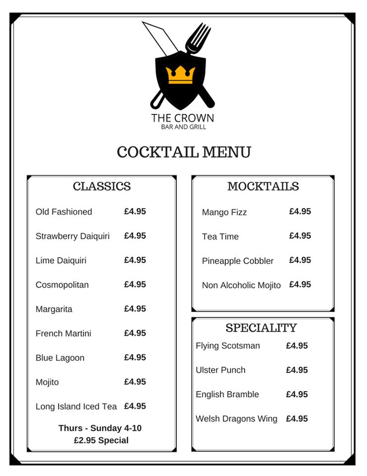 Menu at The Crown Bar and Grill, Paisley
