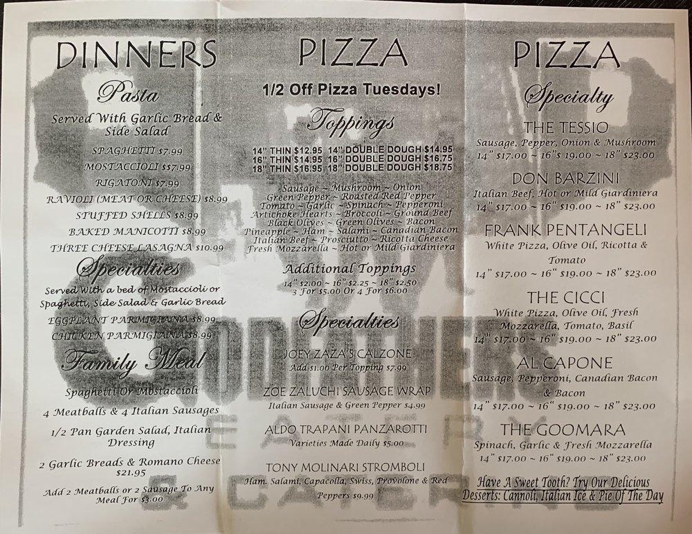 Menu at The Godfather's Eatery pizzeria, Lockport
