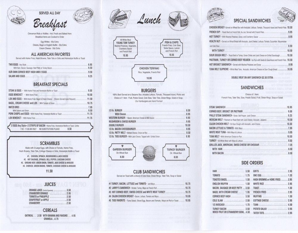Menu at Tio's Cafe, Simi Valley