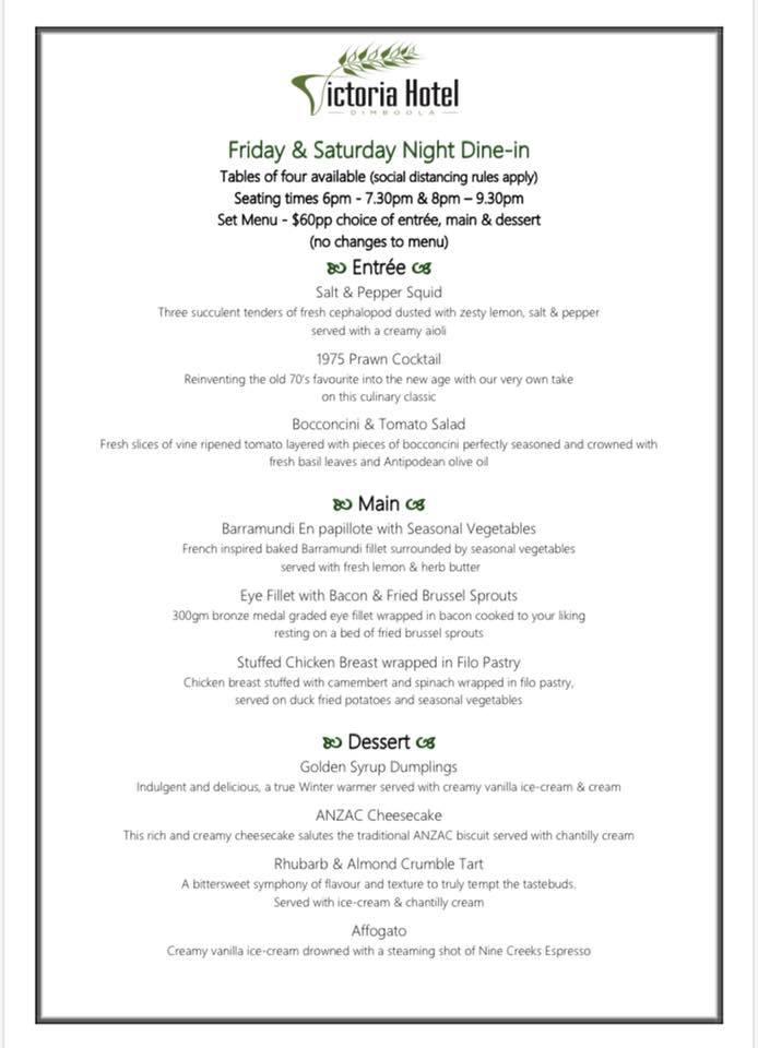 Menu at Victoria Hotel Dimboola pub & bar, Dimboola