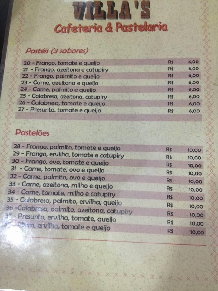 Menu at Villa's Cafeteria E Pastelaria, Lages