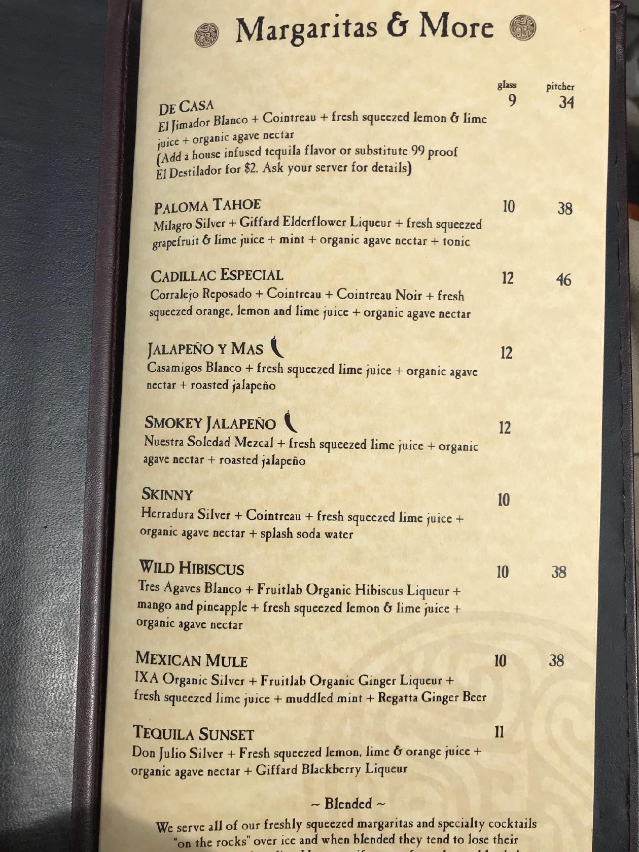 Menu at Azul-Latin Kitchen pub & bar, South Lake Tahoe