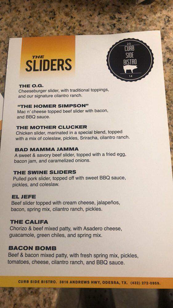 Menu at Curb Side Bistro restaurant, Odessa, Andrews Hwy