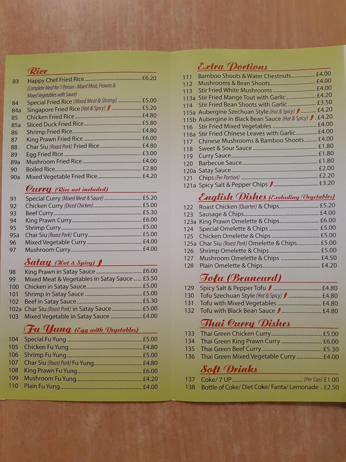 Menu at The Happy Chef Chinese fast food, Seaford