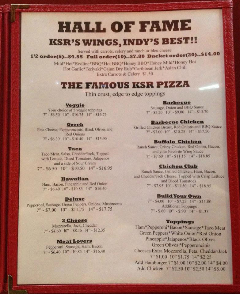 Menu at Keystone Sports Review (KSR) pub & bar, Indianapolis