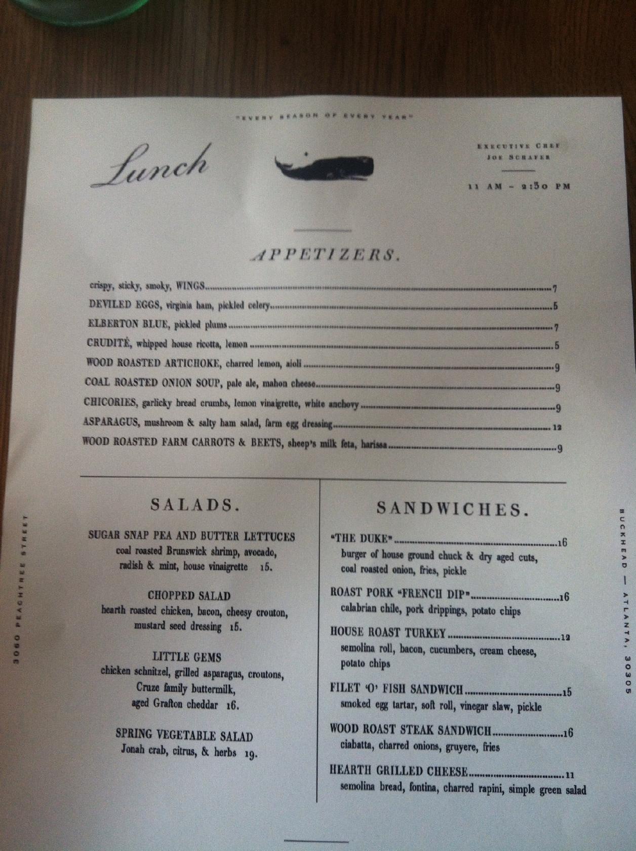 Menu at King + Duke restaurant, Atlanta, PEACHTREE RD NW at
