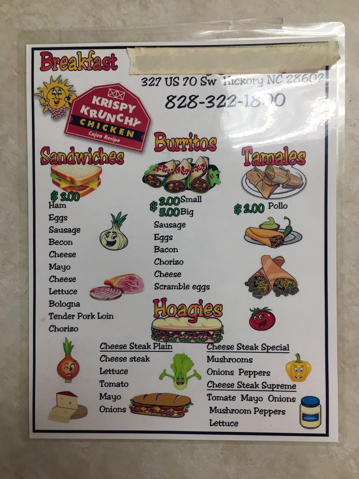 Menu at Krispy Krunchy Chicken restaurant, Hickory