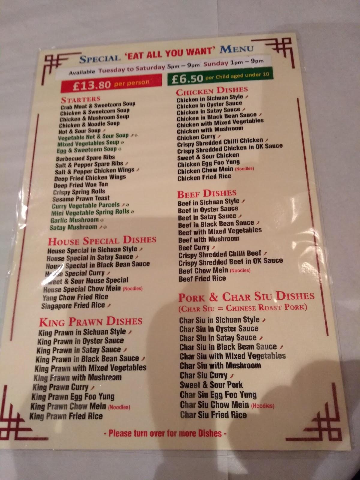 Menu at Kwei Ping restaurant, Glossop