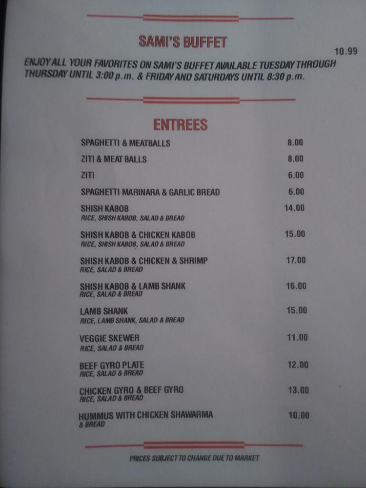 Menu at Sami's Brick Oven Pizzeria, Murfreesboro