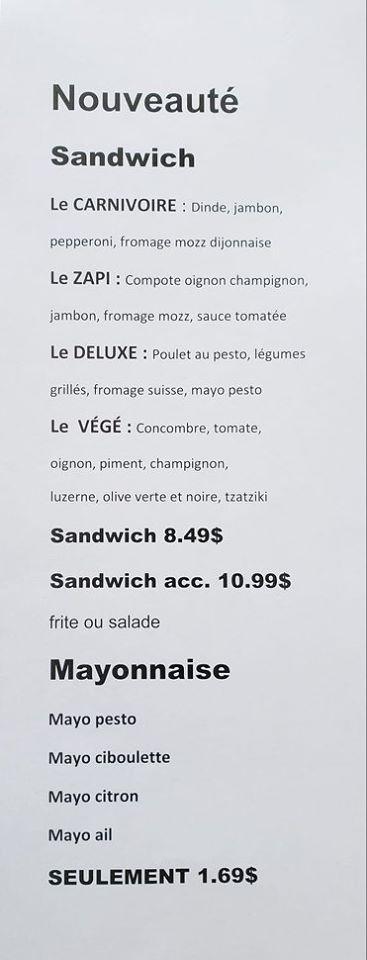Menu at Cantine Chez Mario restaurant, Valcourt