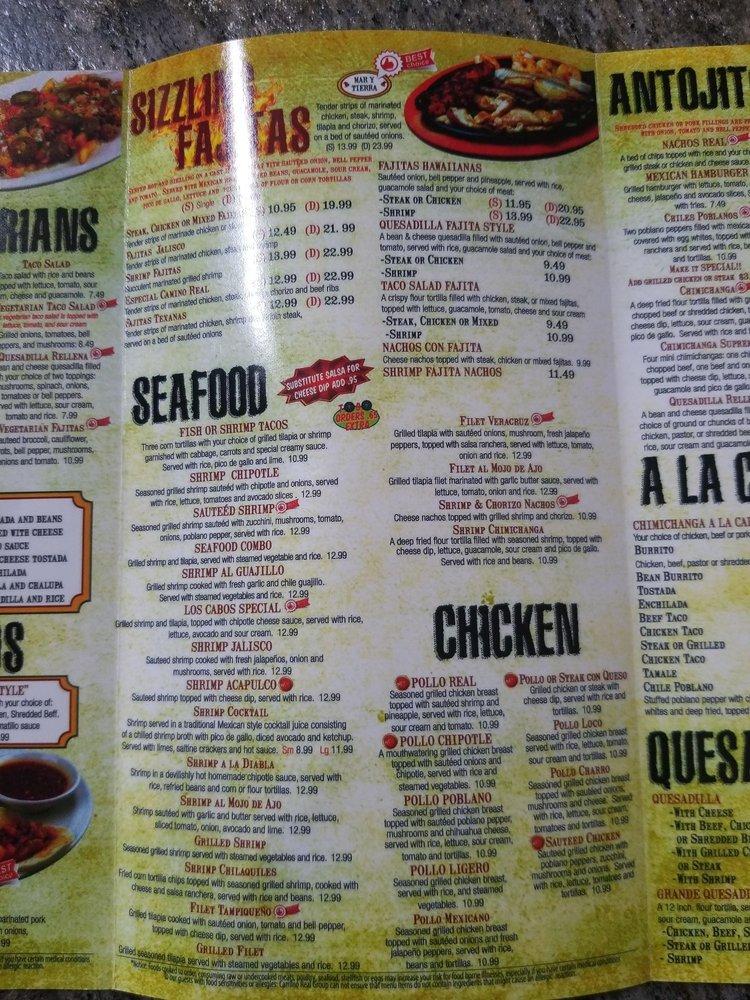 Menu at Cocina Real restaurant, Columbia