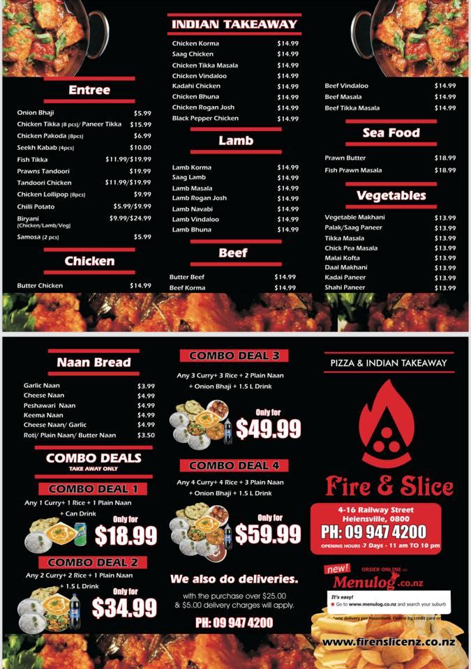 Menu at Fire n Slice - Pizza Helensville restaurant, Auckland