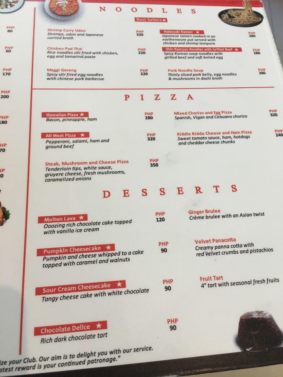 Menu at La Veranda restaurant, Cebu City