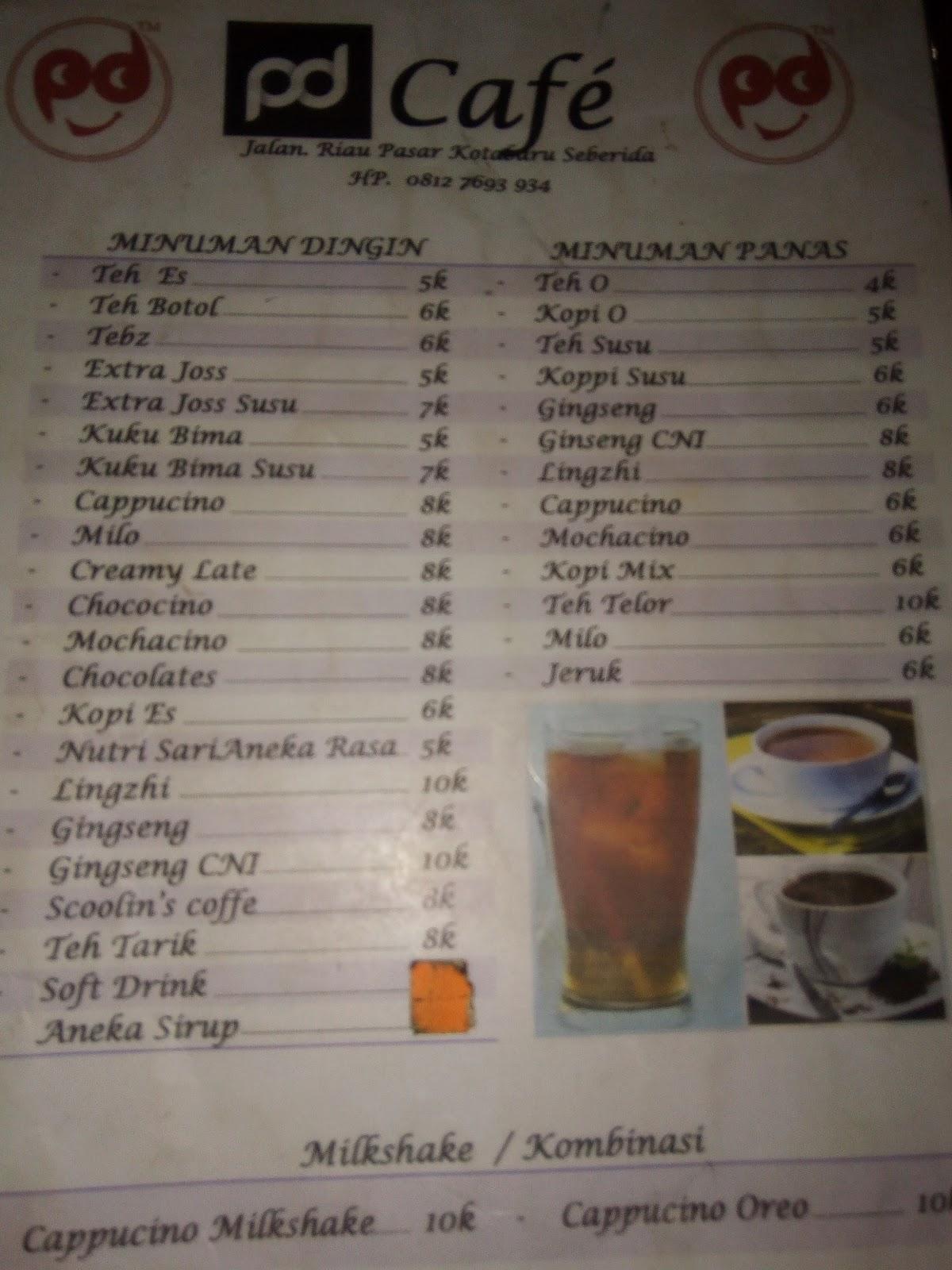 Menu at PD Cafe Kotabaru, Kotabaru Seberida