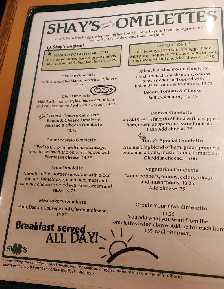 Menu at Shay's Restaurant, Shoreline