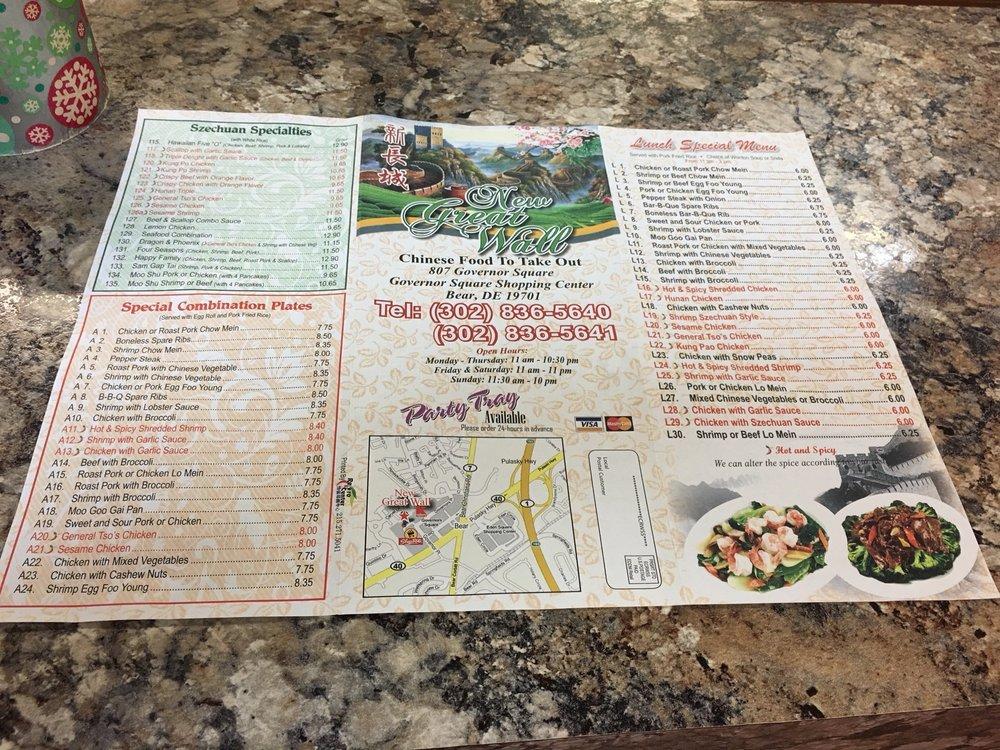 Menu at New Great Wall restaurant, Bear