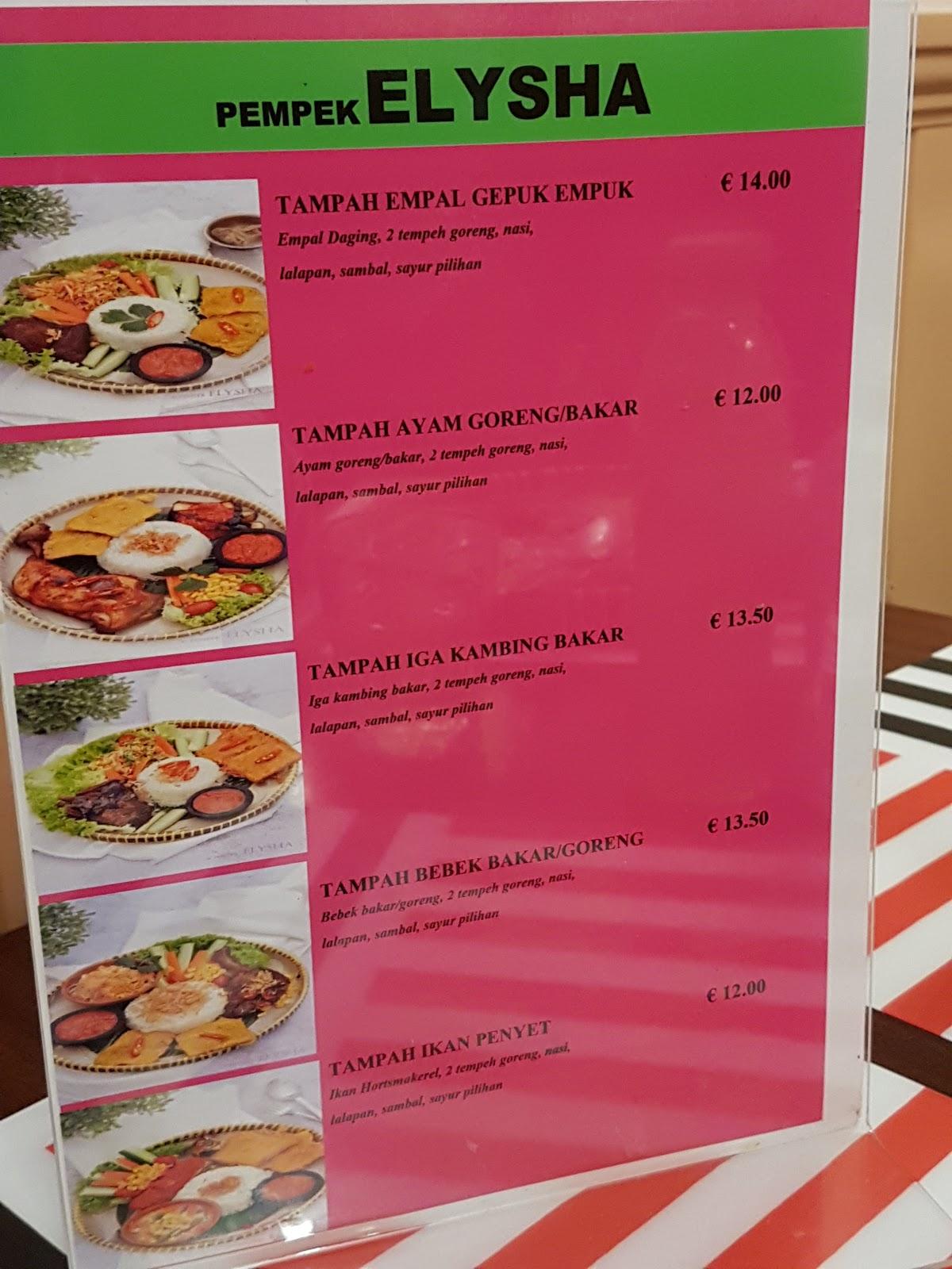 Menu at Pempek Elysha, Voorburg