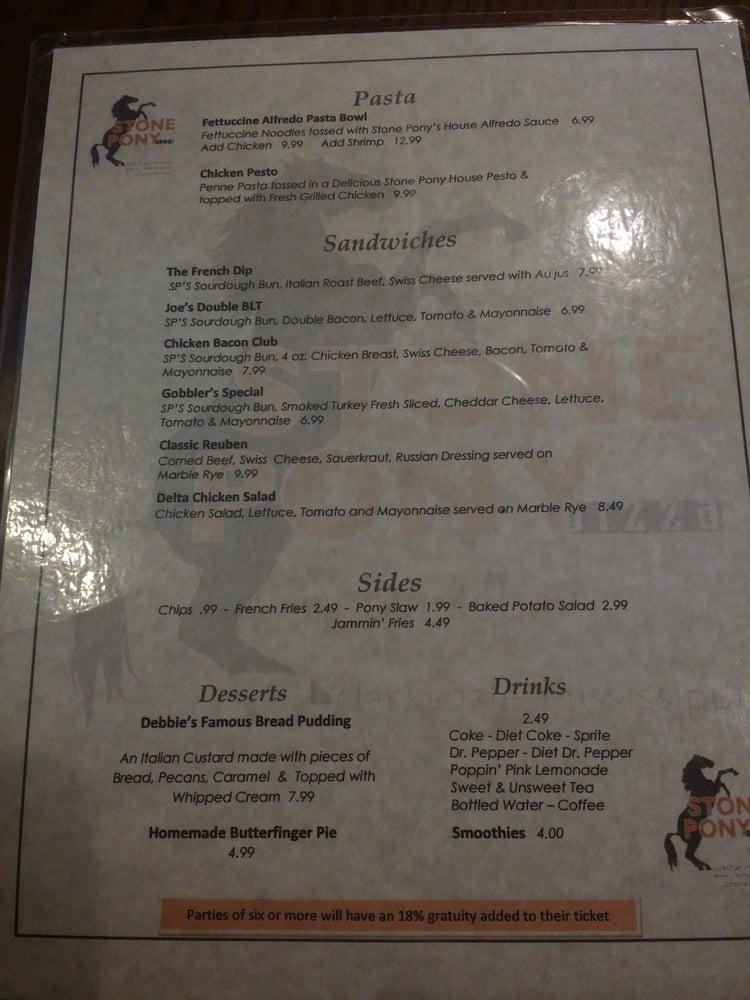 Menu at Stone Pony Pizza pizzeria, Clarksdale