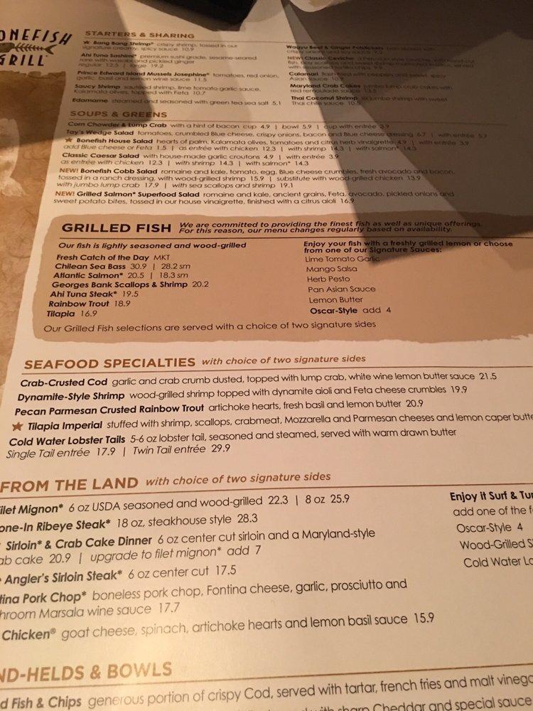 Menu at Bonefish Grill restaurant, Woodbridge Township
