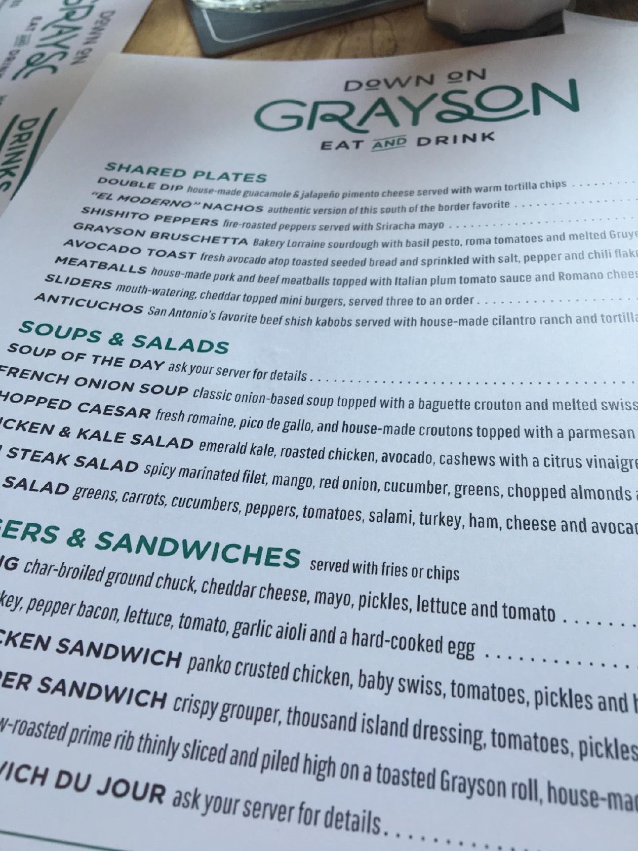 Menu at Down On Grayson pub & bar, San Antonio