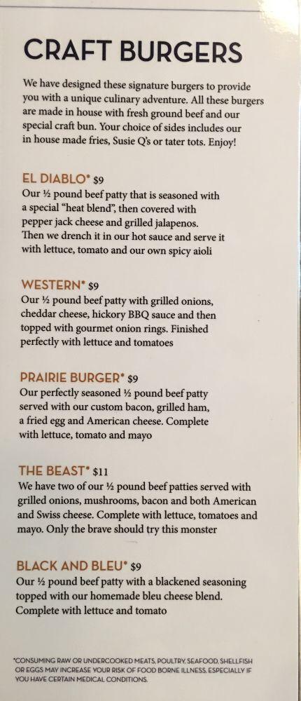 Menu at Milo's Steakhouse, Paola