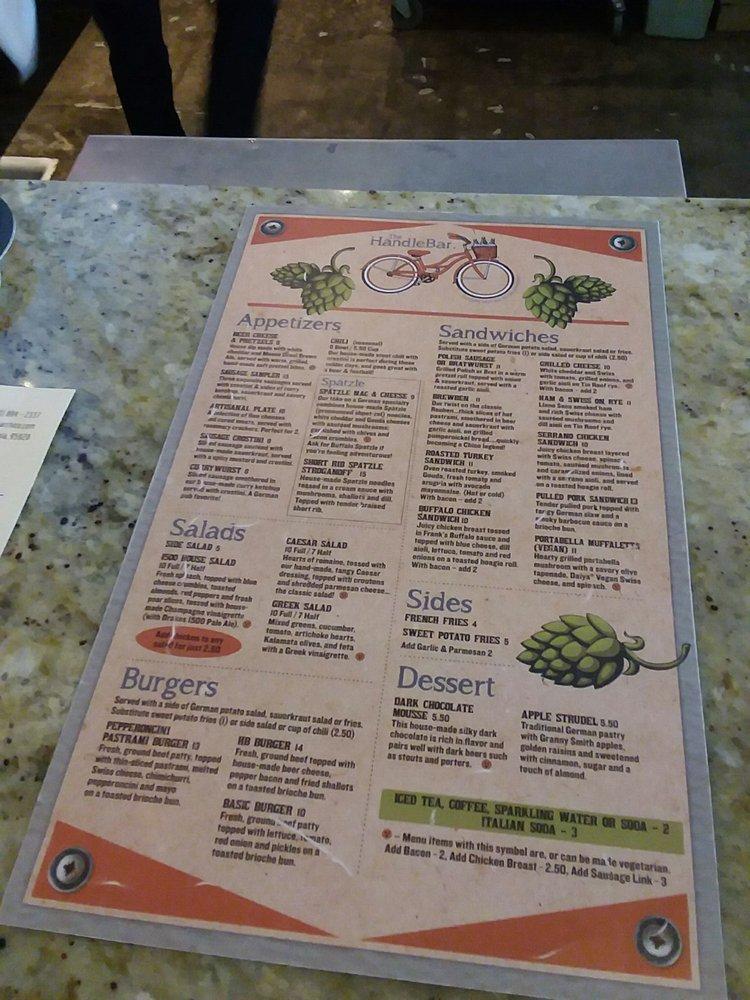 Menu at The Handle Bar, Chico