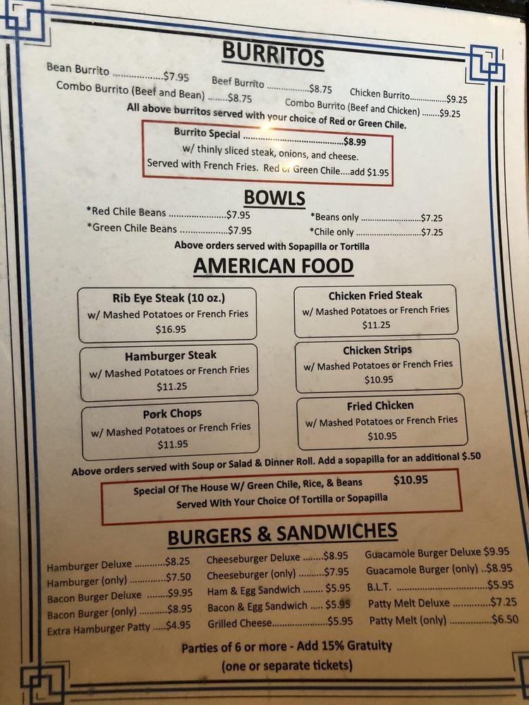 Menu at La Barraca Restaurant, Gallup
