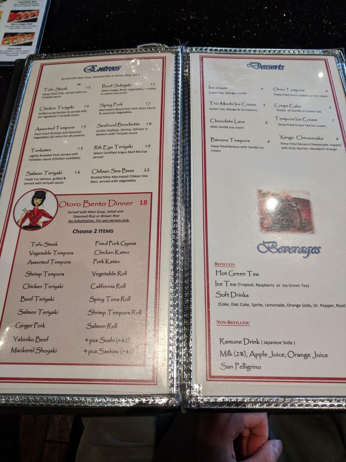 Menu at Otoro Sushi restaurant, Scotts Valley