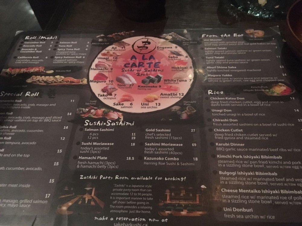 Menu at Sake Bar Kushi, Toronto, 257 Eglinton Ave W