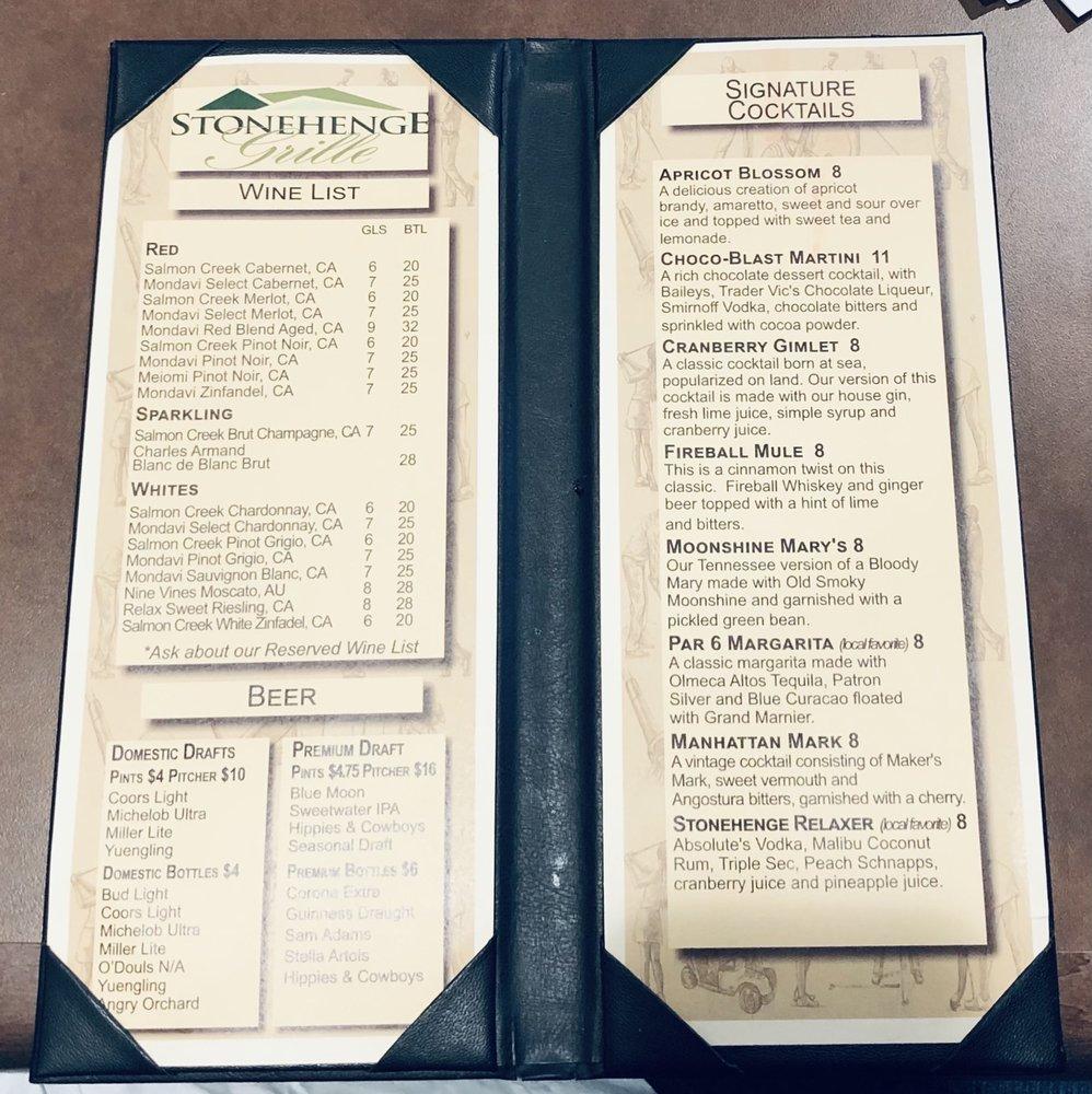 Menu at Stonehenge Grille restaurant, Fairfield Glade, 222 Fairfield Blvd