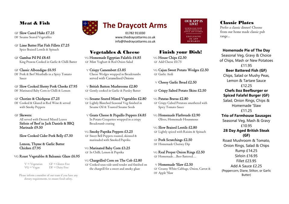 Menu at The Draycott Arms - Hog Roast Hire pub & bar, Stoke-on-Trent