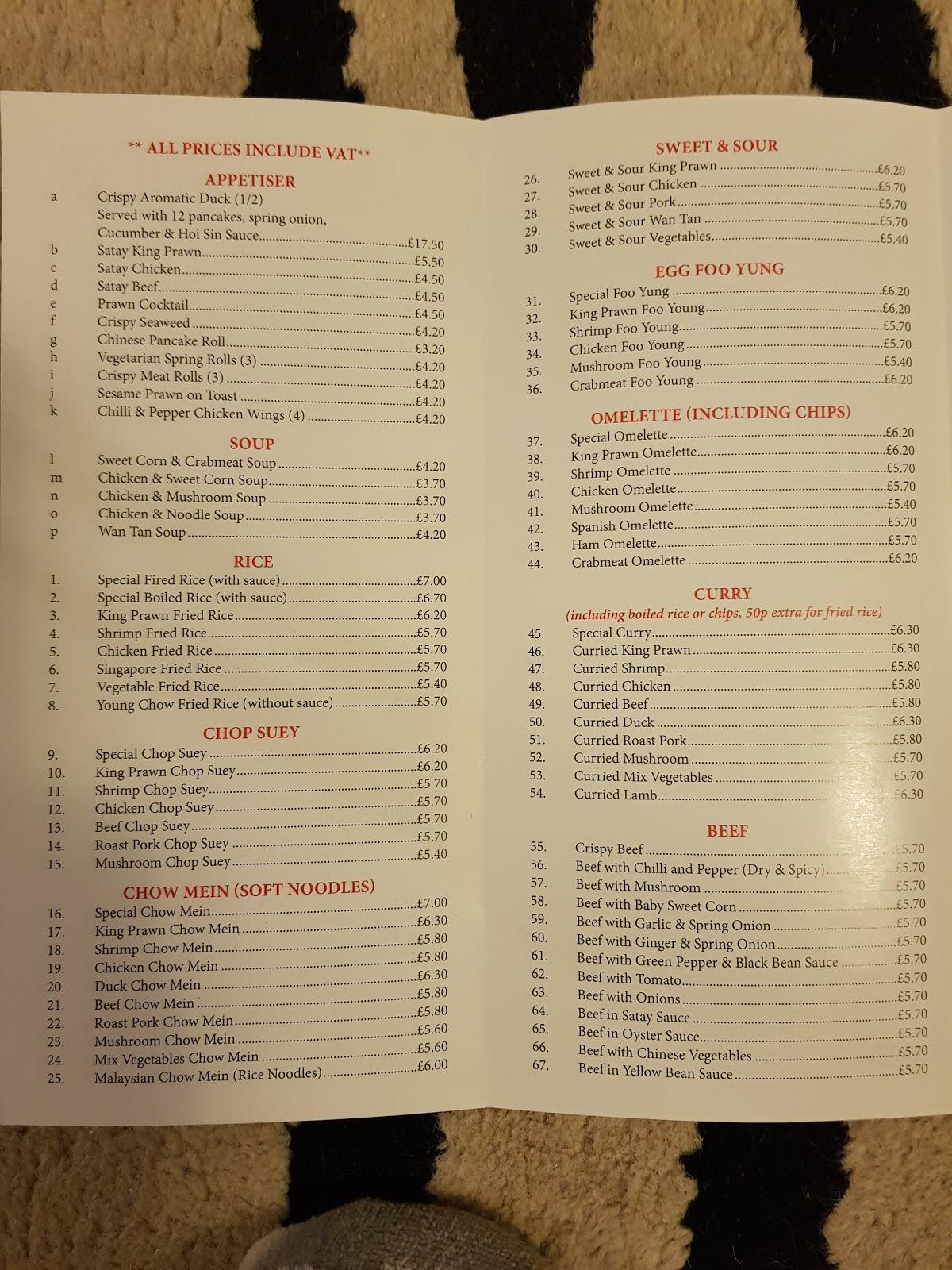 Menu at Golden House Chinese Restaurant, Street
