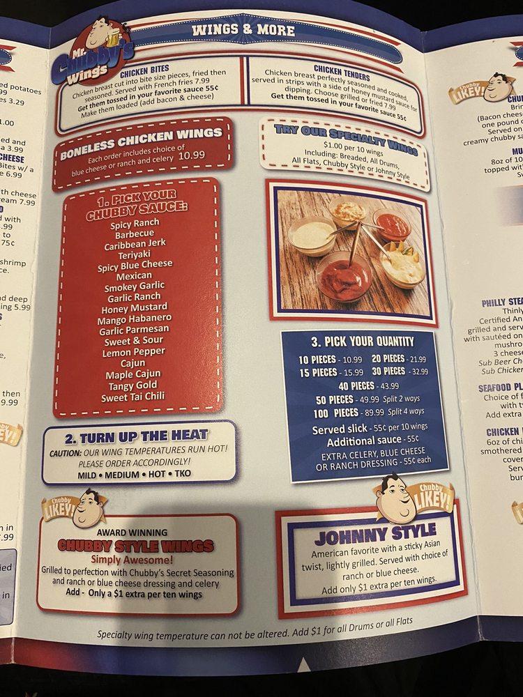 Menu at Mr. Chubby's Wings pub & bar, Ponte Vedra Beach