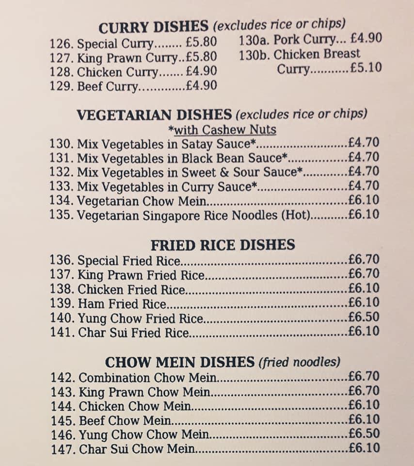 Menu at Sea Horse restaurant, Dalbeattie