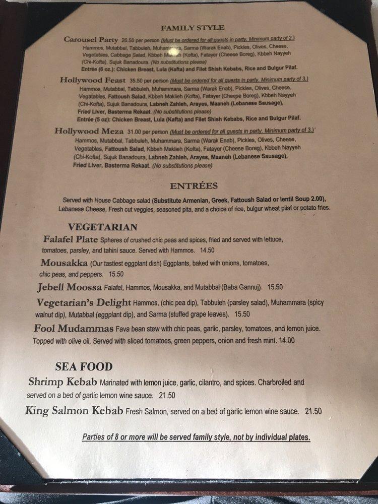 Menu at Carousel Restaurant Hollywood, Los Angeles, Hollywood Blvd #107