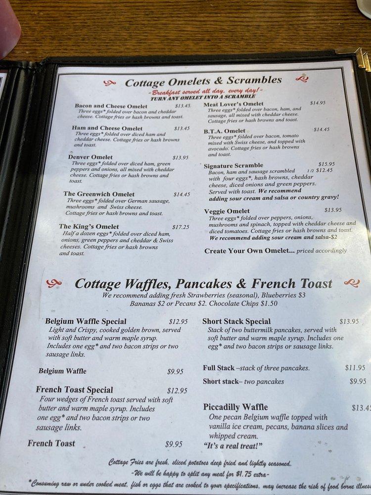 Menu at Cottage Cafe, Spokane Valley