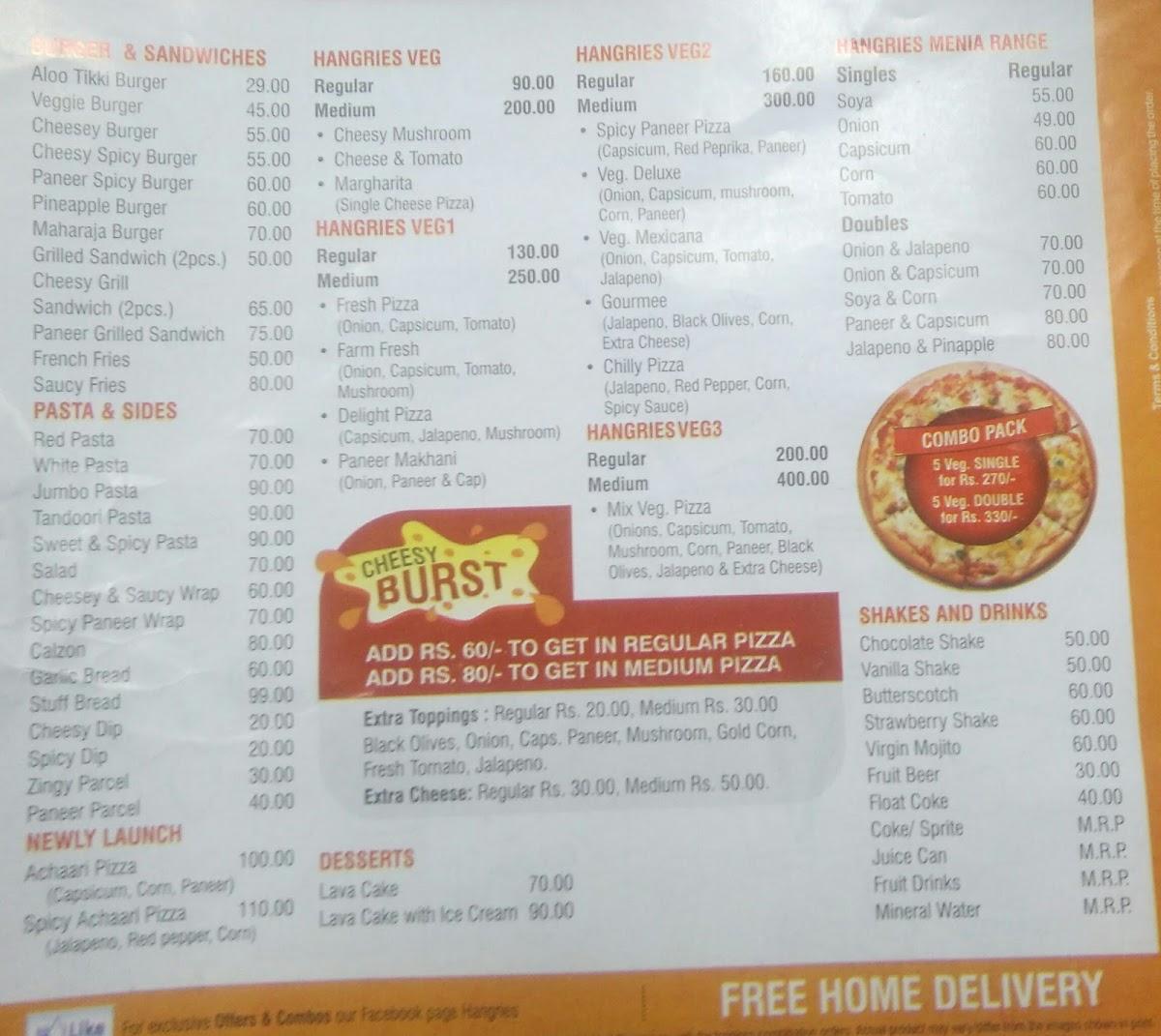 Menu at Hangries Jagadhari Italian & Chinese Restuarant, Jagadhri