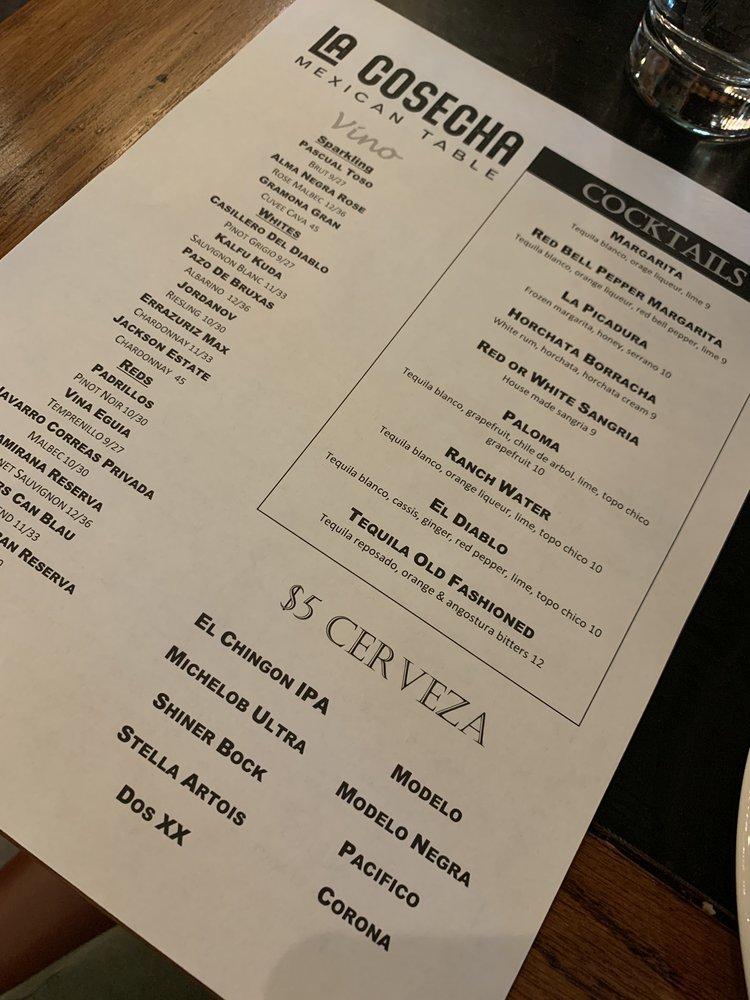 Menu at La Cosecha Mexican Table pub & bar, New Braunfels