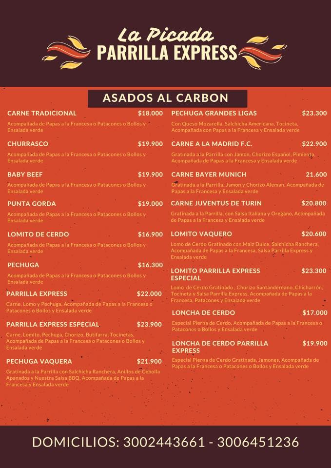 Menu at La Picada Parrilla Express, Cartagena, Calle principal entre ...