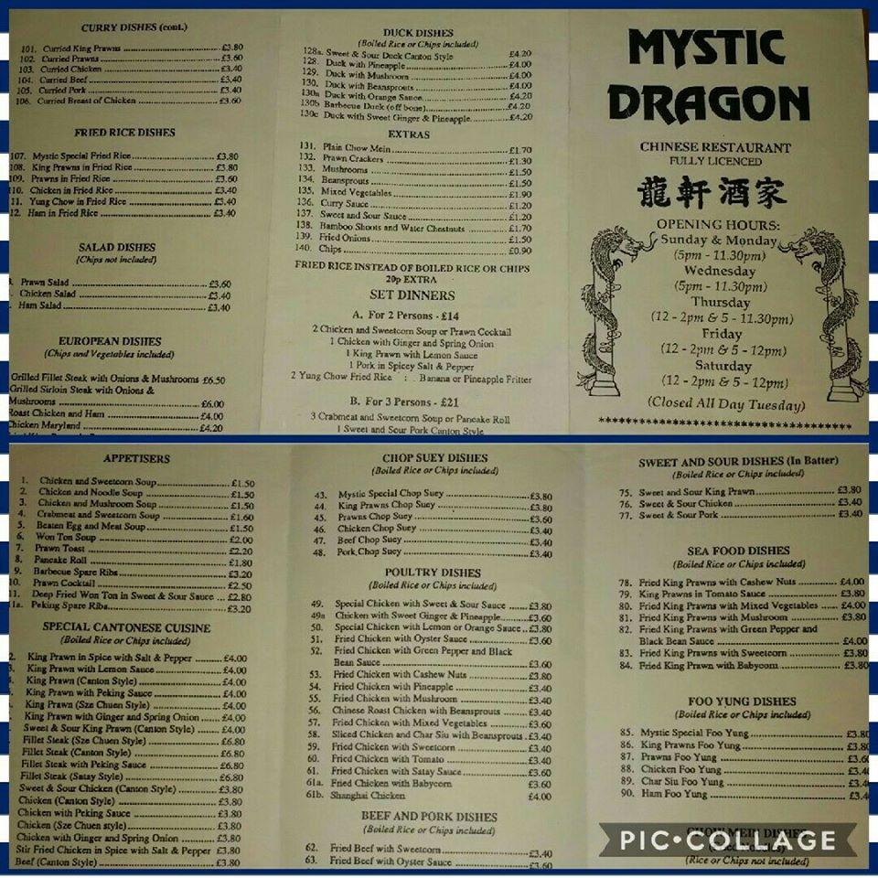 Menu at Mystic Dragon restaurant, Cupar