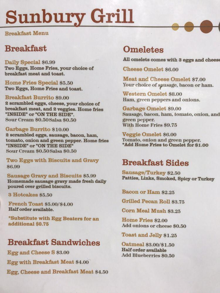 Menu at Sunbury Grill restaurant, Sunbury