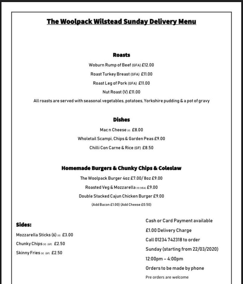 Menu at The Woolpack Wilstead pub & bar, Bedford