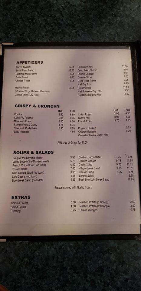 Menu at Tony's Place restaurant, Churchbridge