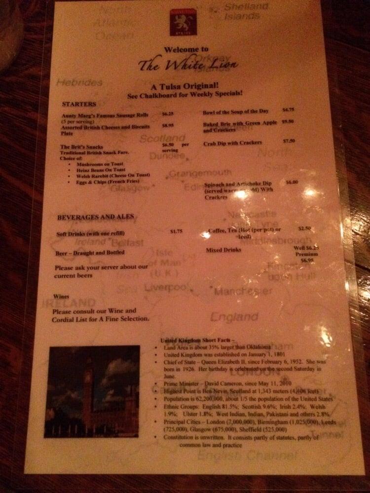 Menu at White Lion Pub, Tulsa, S Canton Ave