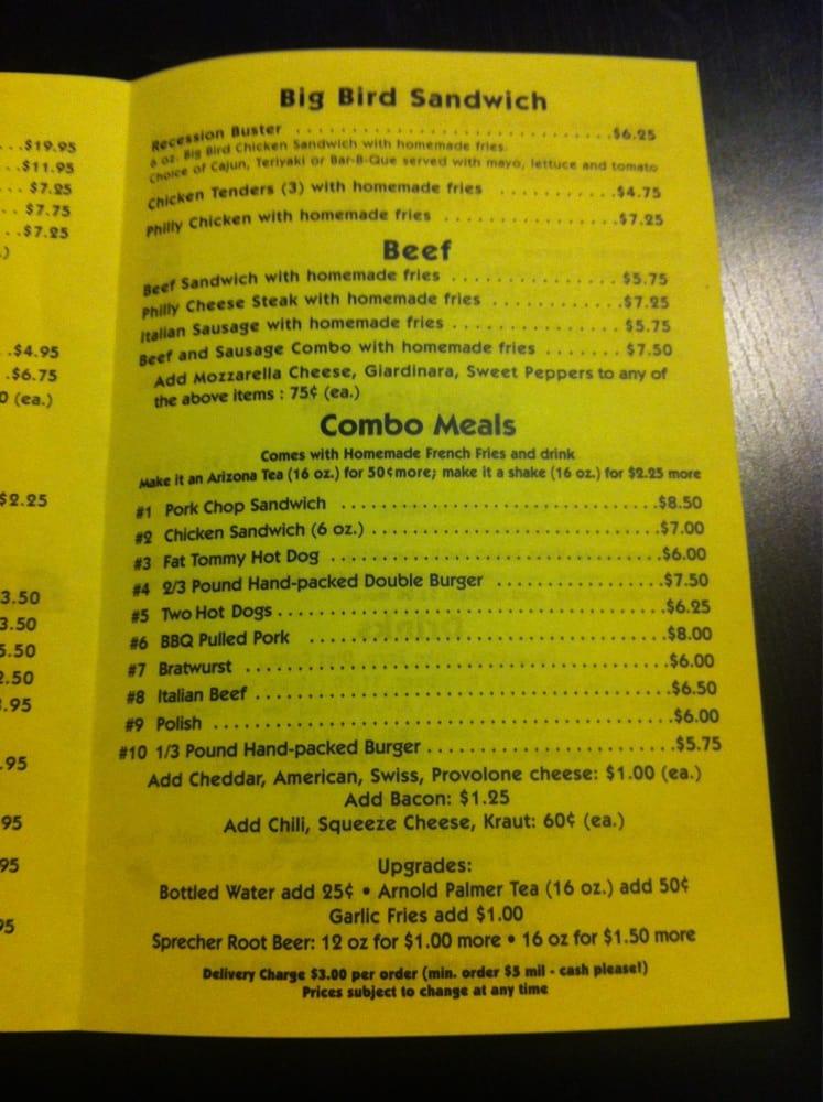 Menu at Fat Tommy's Inc restaurant, Chicago, W 111th St