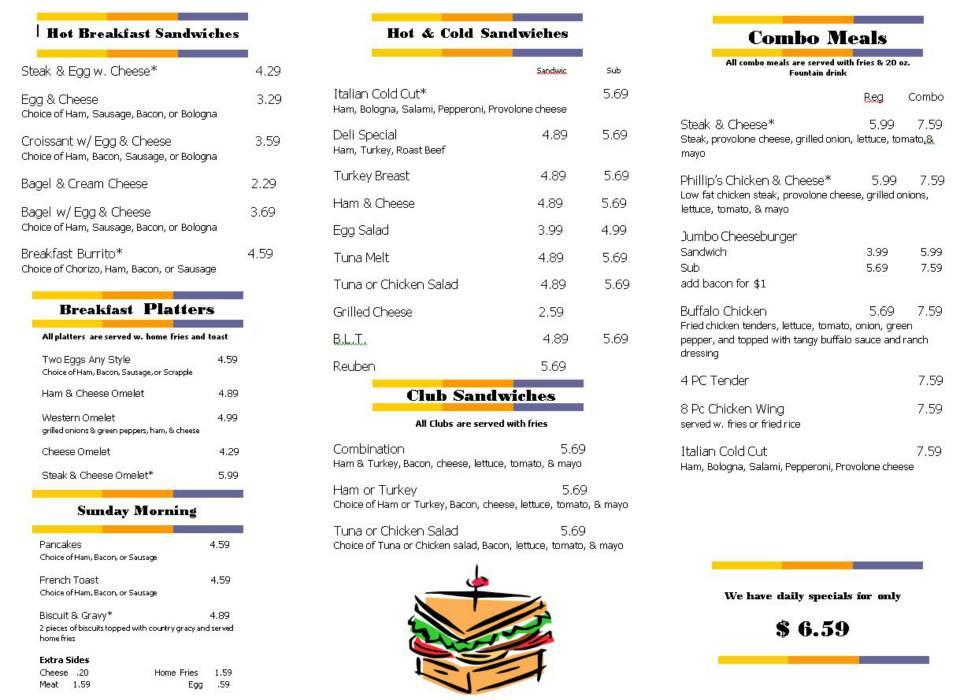 Menu at Gunston Deli 2 restaurant, Manassas Park
