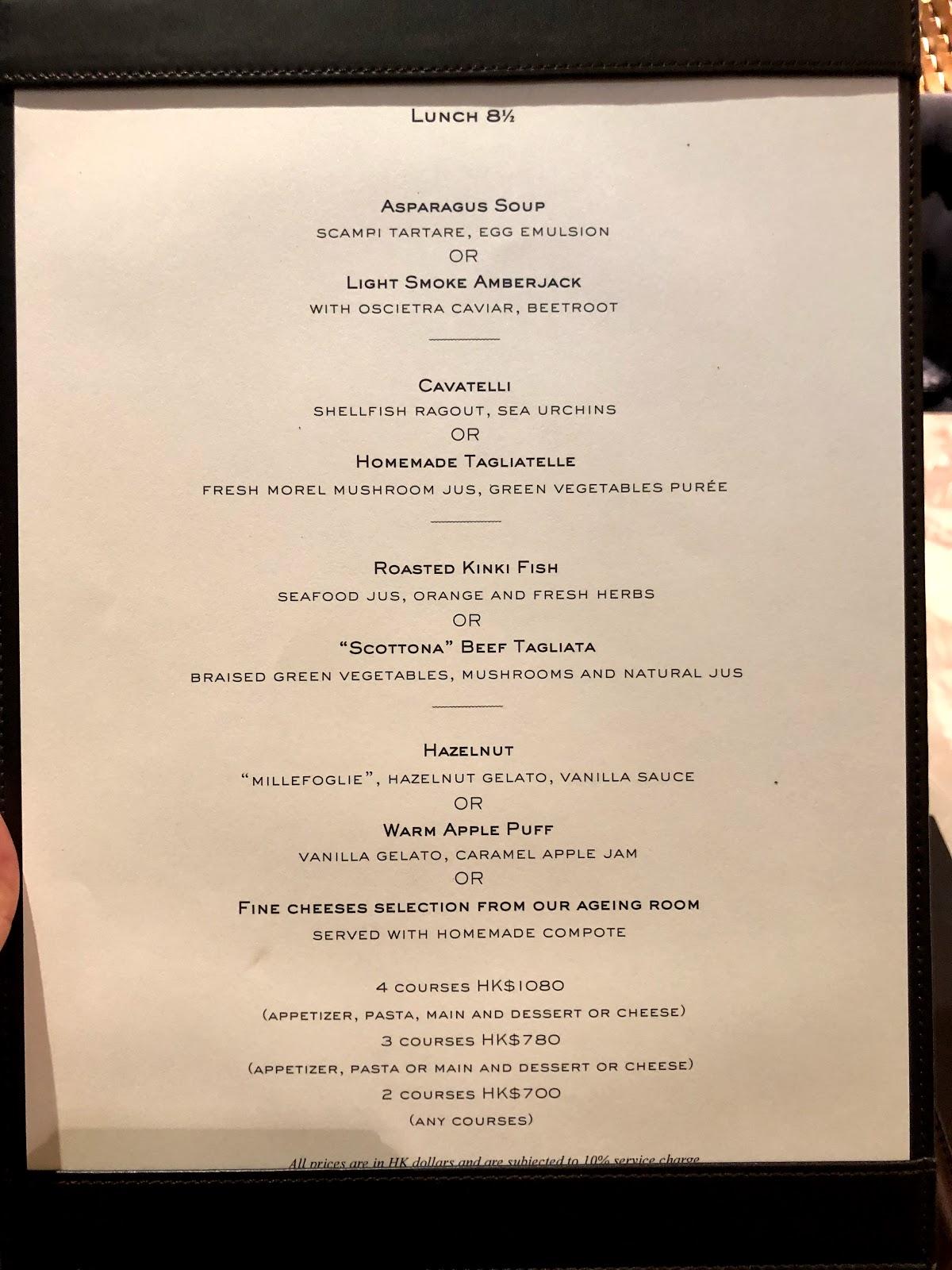 Menu at 8 1/2 Otto E Mezzo Bombana restaurant, Hong Kong