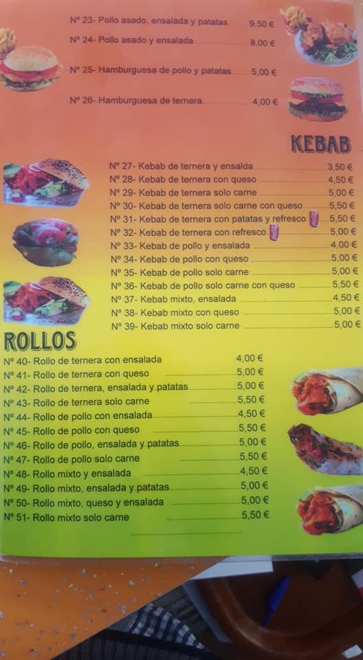 Menu at Ali King Doner Kebab restaurant, Barbastro